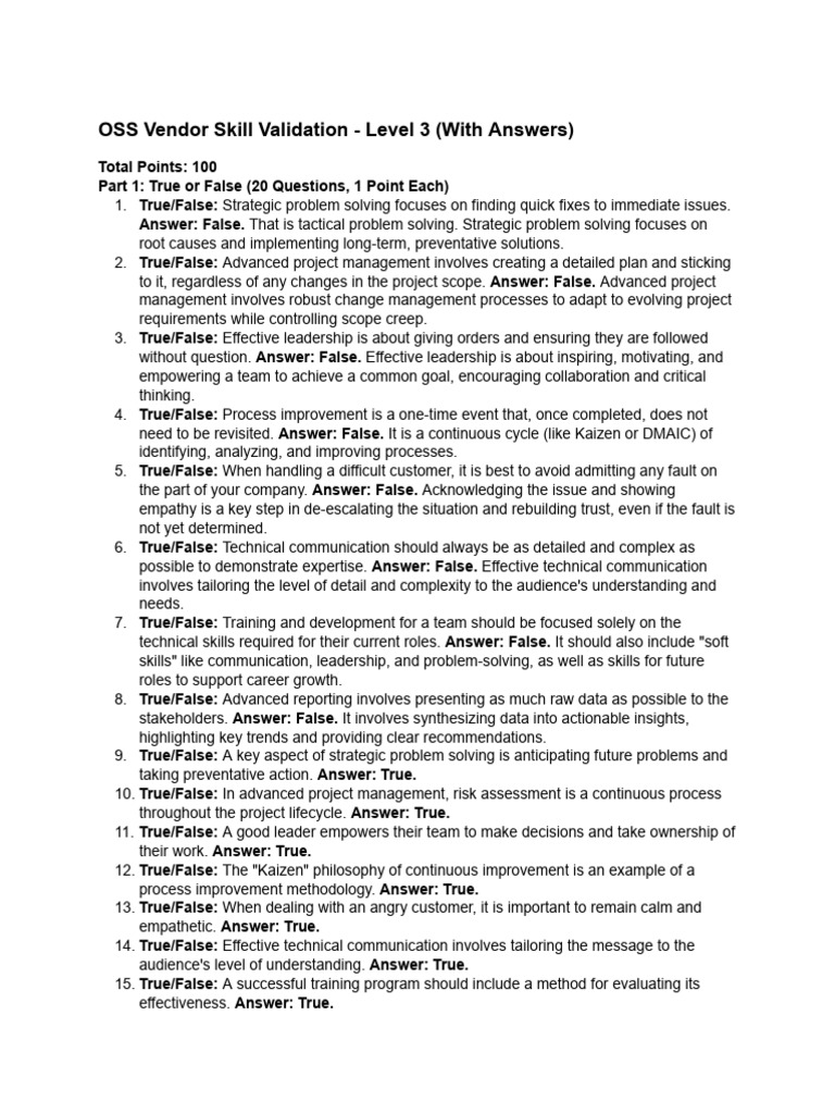 OSS Vendor Skill Validation Level 3 | PDF | Performance Indicator ...