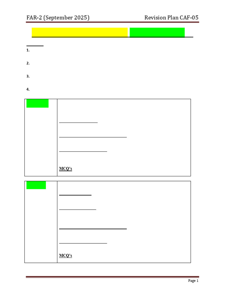 Final Revision Plan Sep 2025 | PDF
