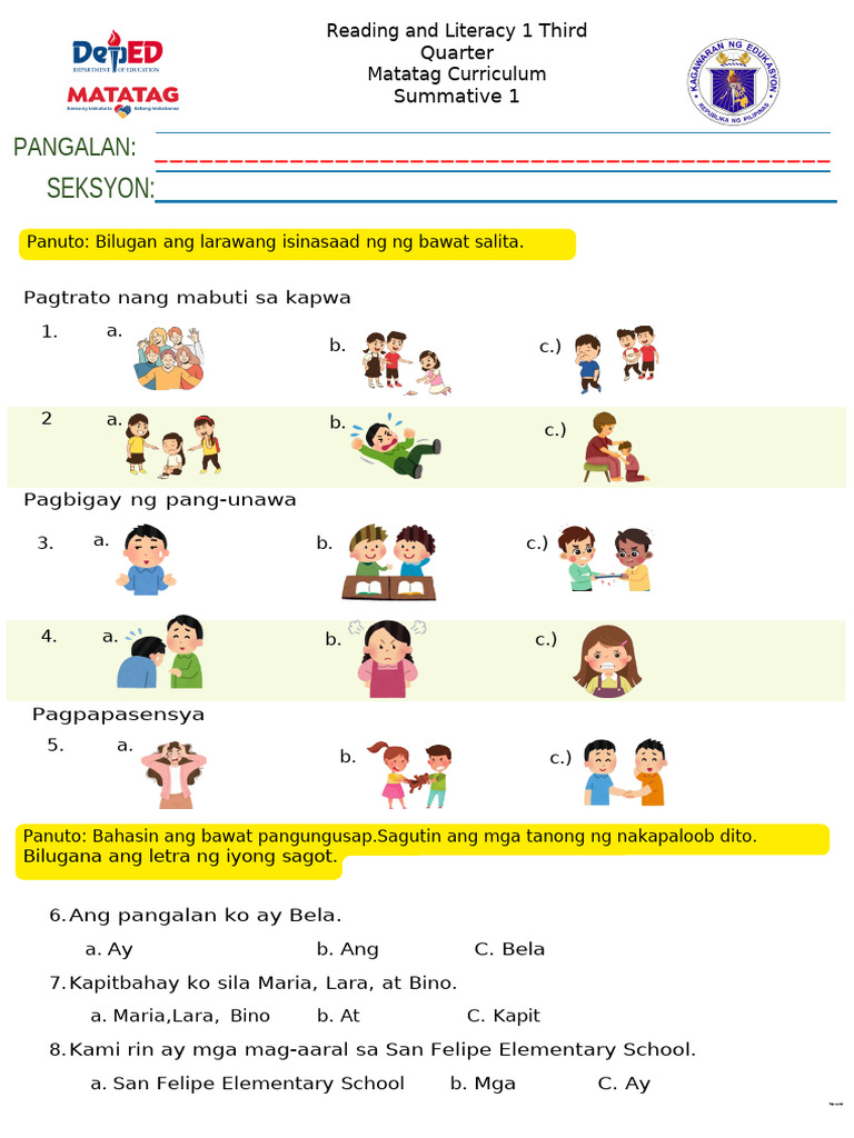 Q3 Grade1 Summative 1 | PDF