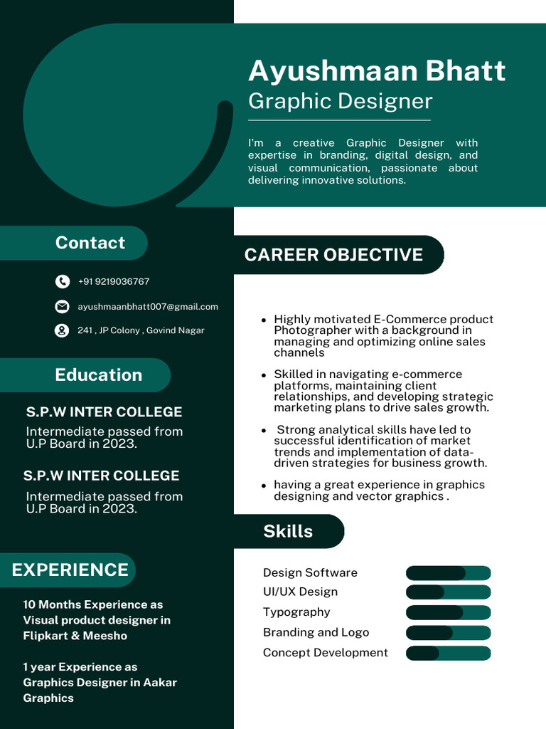 Green and White Modern Graphic Designer Resume | PDF