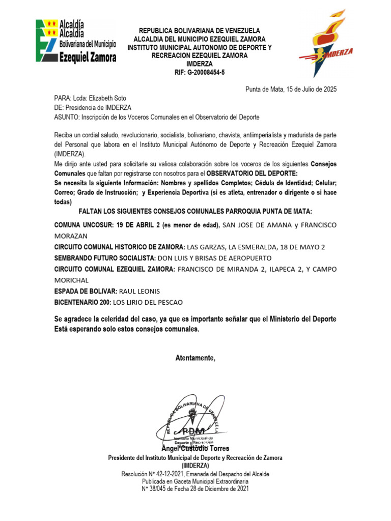 Consejos Comunales Que Faltan 15 de Julio 2025 | PDF