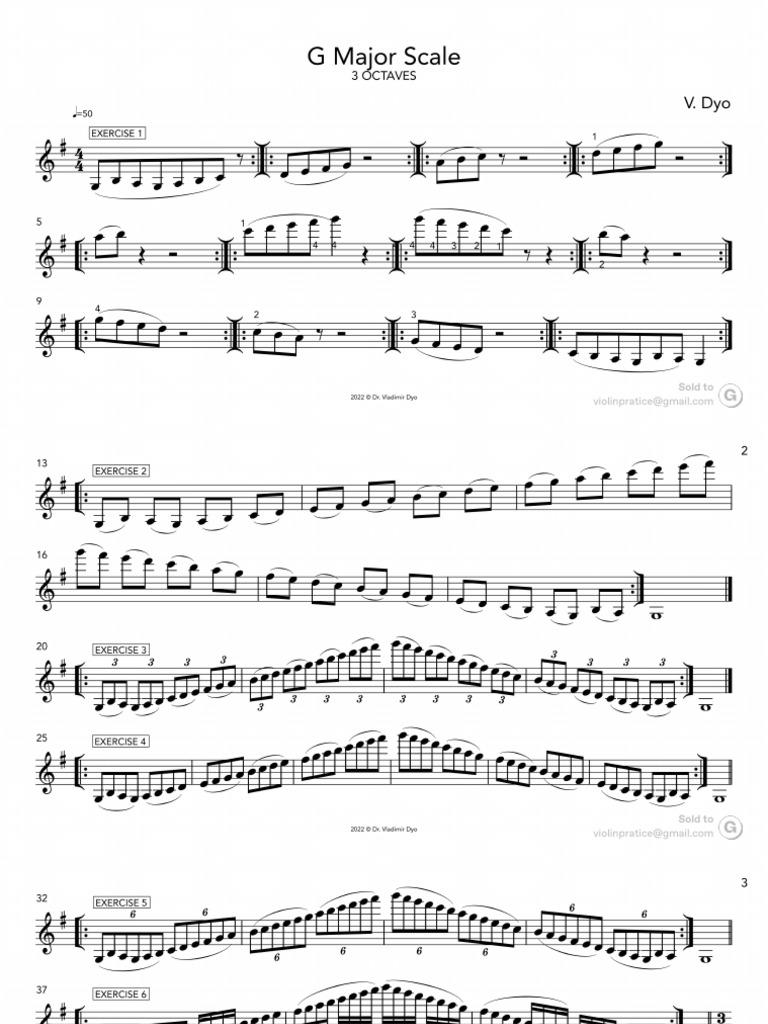 G Major Scale Exercises 1 - 8 | PDF