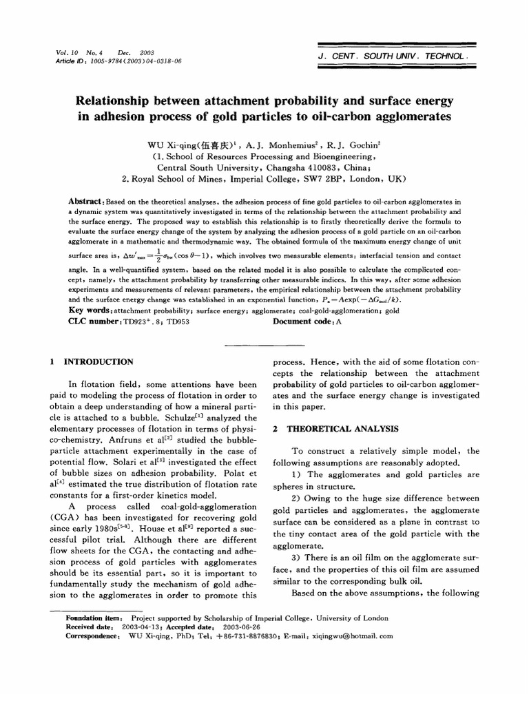 Relationship Between Attachment Probability and Surface Energy in ...