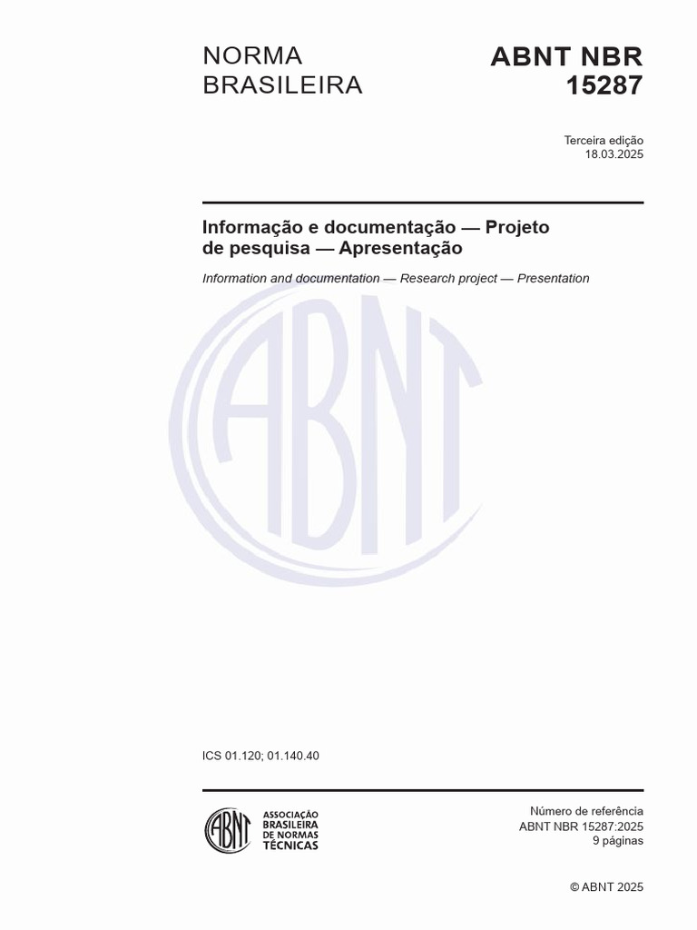 NBR 15287 2025 Projeto de Pesquisa | PDF | Citação | Informação