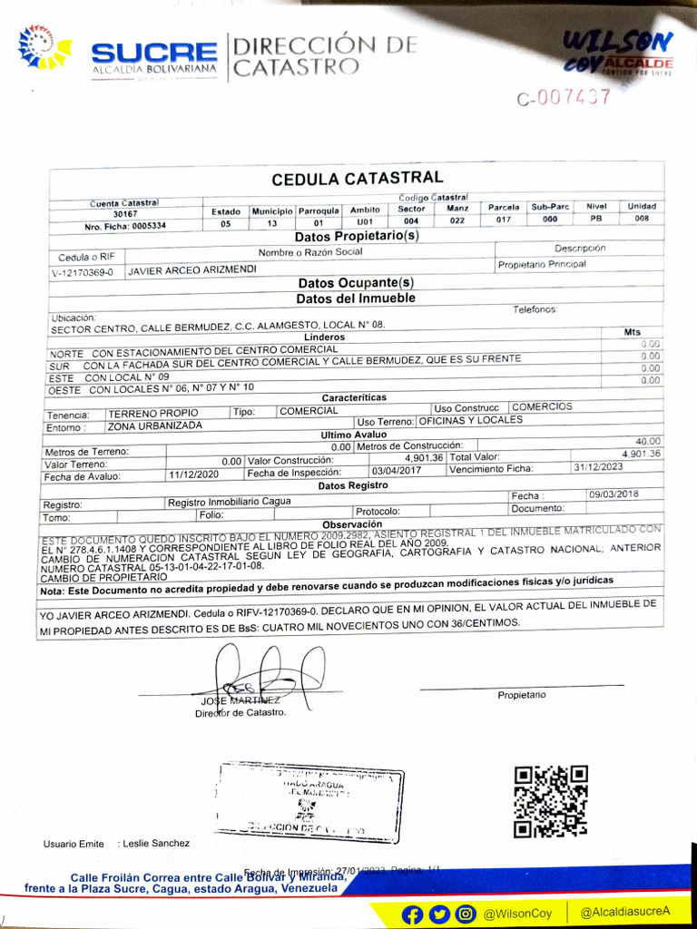 Datos Catastrales de Inmueble Comercial | PDF | Tecnología geográfica ...