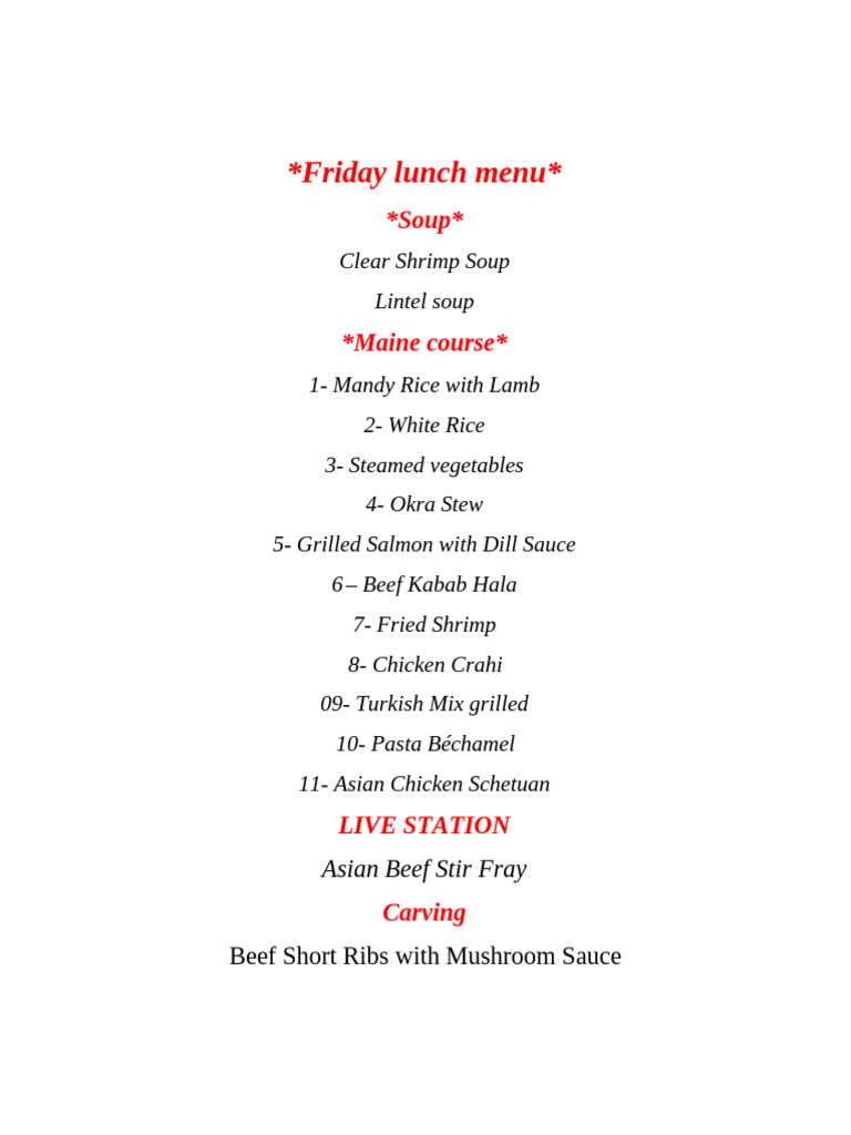 Friday Lunch Menu Highlights | PDF