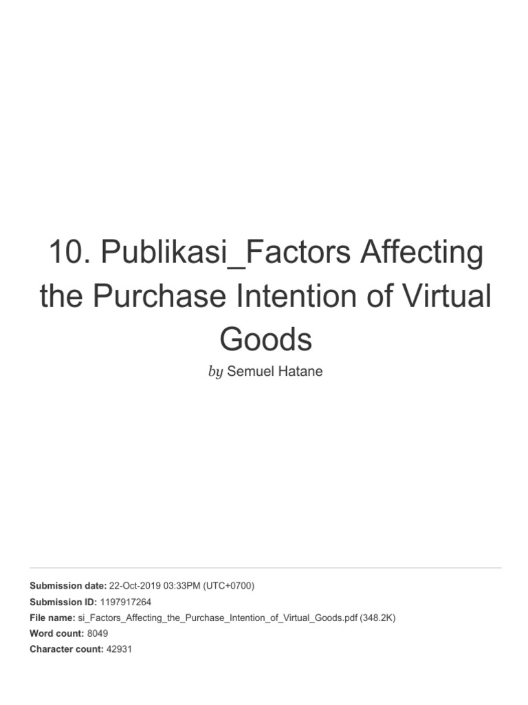 Factors Affecting The Purchase Intention of Virtual Goods | PDF