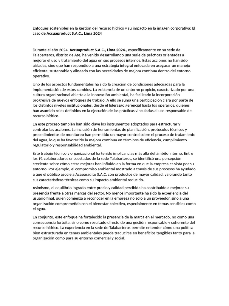 Gestión sostenible del agua en Accuaproduct | PDF | Sustentabilidad ...