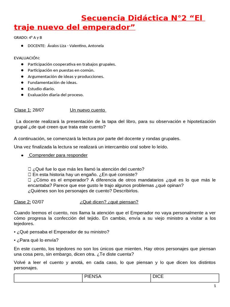 Secuencia El traje nuevo del emperador 4° | PDF