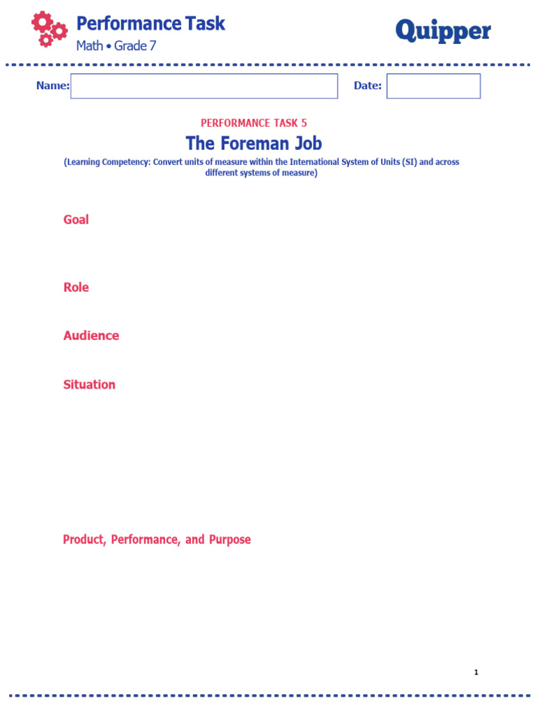 MATH 7 Performance Task | PDF | Measurement