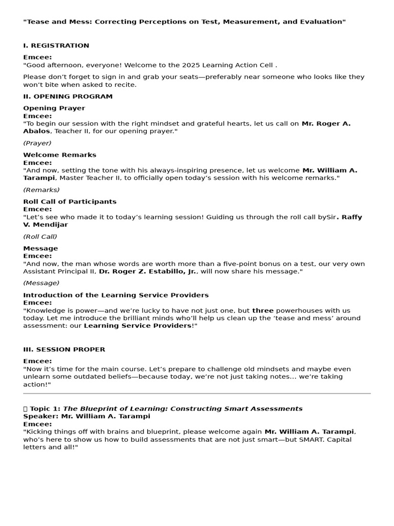 LAC Session Script For Emcee | PDF | Psychology | Cognition