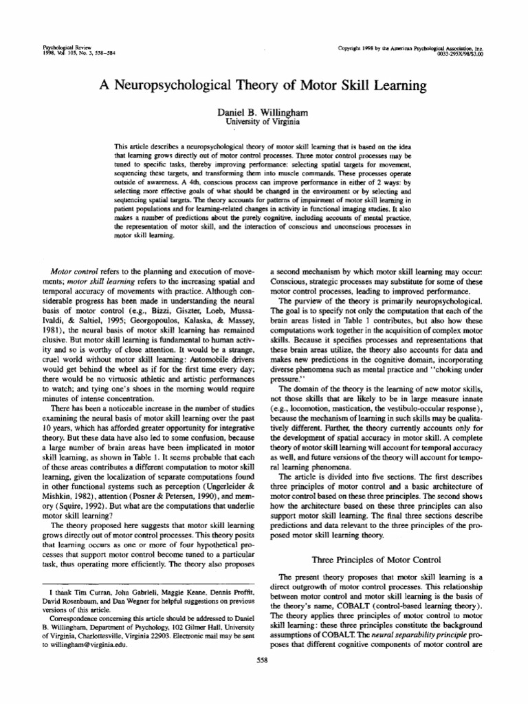 A Neuropsychological Theory of Motor Skill Learning | PDF | Motor ...