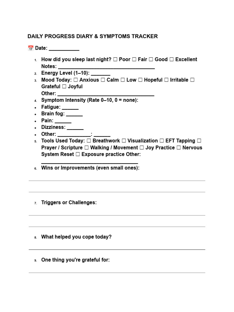 Daily Progress Diary & Symptom Tracker | PDF