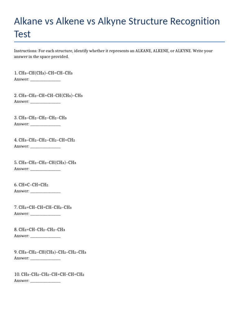 Alkane Alkene Alkyne Structure Quiz | PDF | Chess Openings | Chess Theory
