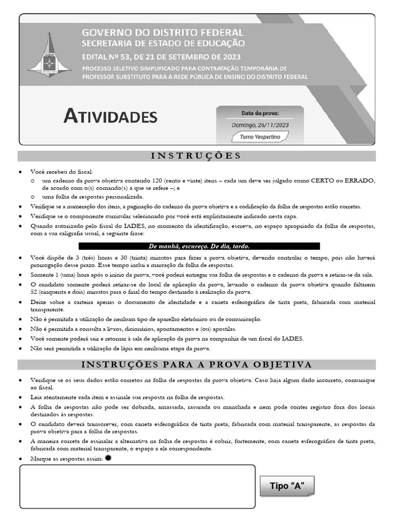 Instruções para Prova Objetiva IADES | PDF | Pedagogia | Educação Infantil