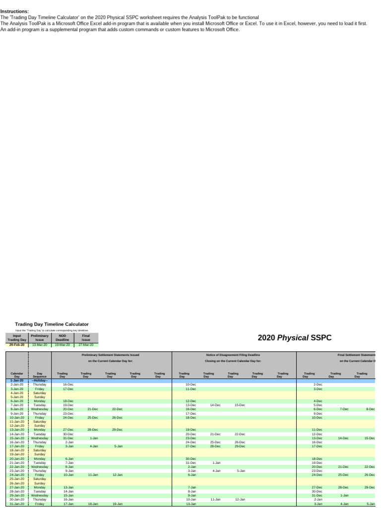 CAL-37 - Physical Settlement Schedule and Payment SSPC Calendar 2020 ...
