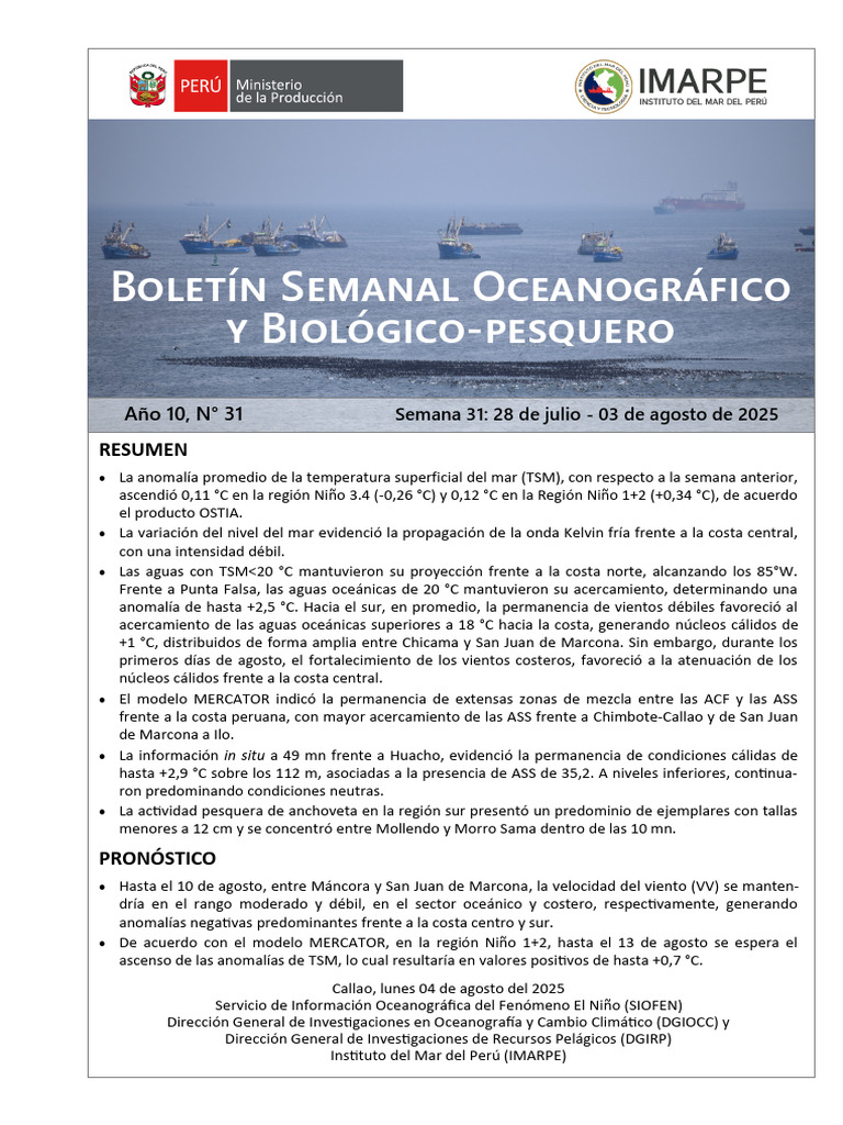 Bol Imarpe BS Obp 2025 N°31 | PDF | Hidrografía | Oceanografía