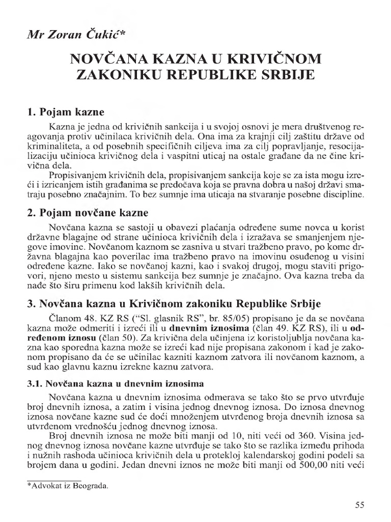 Novcana Kazna U Krivicnom Zakonu Srbije | PDF