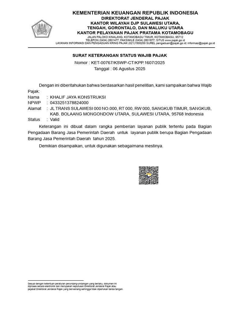 Surat Keterangan Status Wajib Pajak | PDF