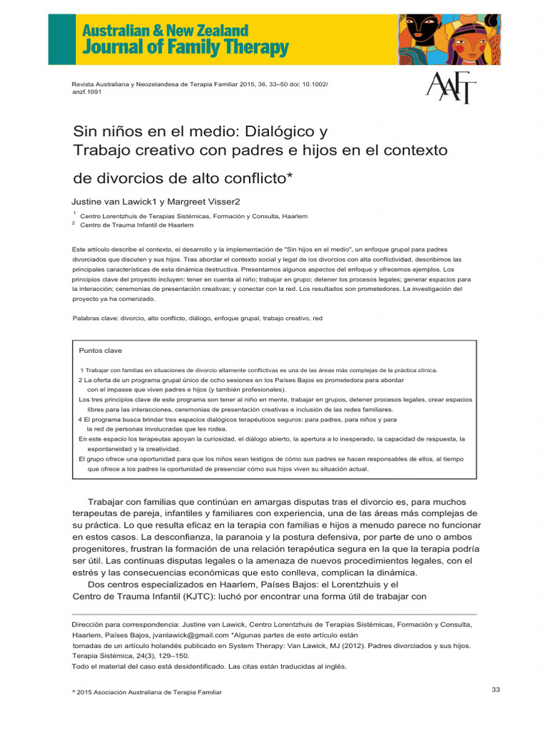 Van Lawick (2015) No Kids in The Middle | PDF | Psicoterapia | Padre