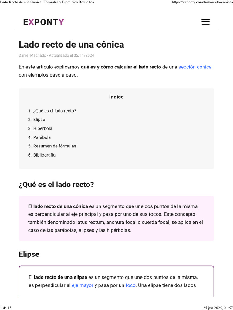 Lado Recto de Cónicas: Fórmulas y Ejemplos | PDF | Elipse | Geometría ...