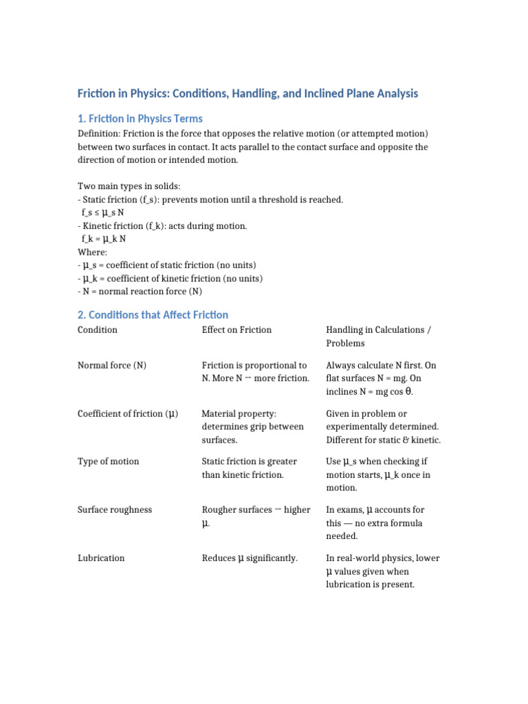Friction Physics and Inclined Plane | PDF | Friction | Force