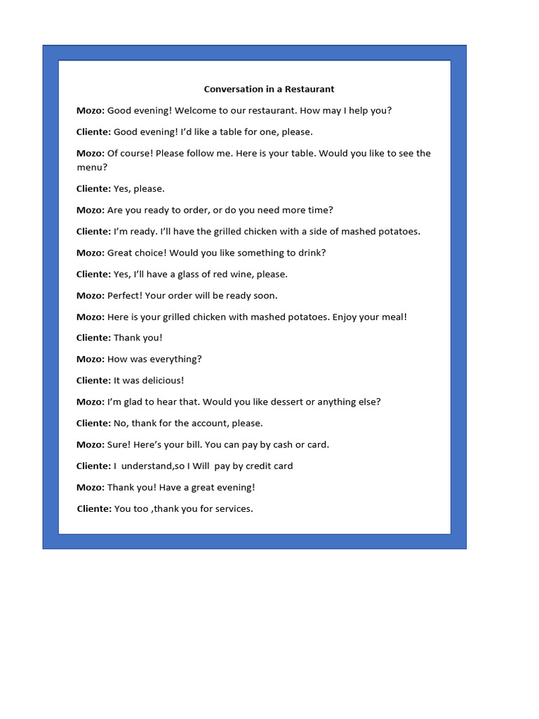 Conversation in a Restaurant | PDF