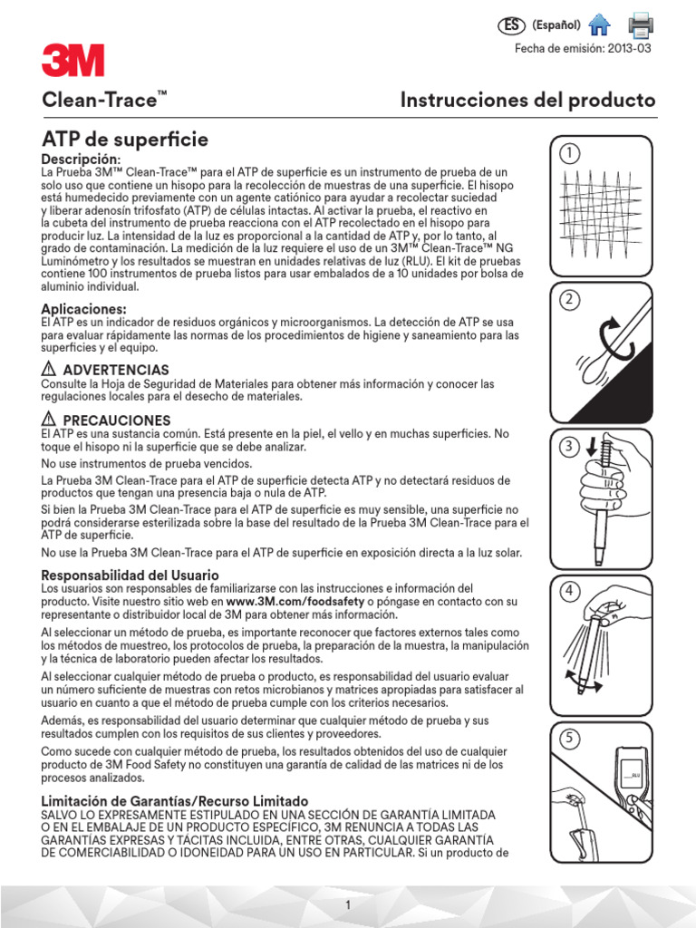 3M Hisopos Clean-Trace Surface ATP Test Superficies Manual | PDF ...