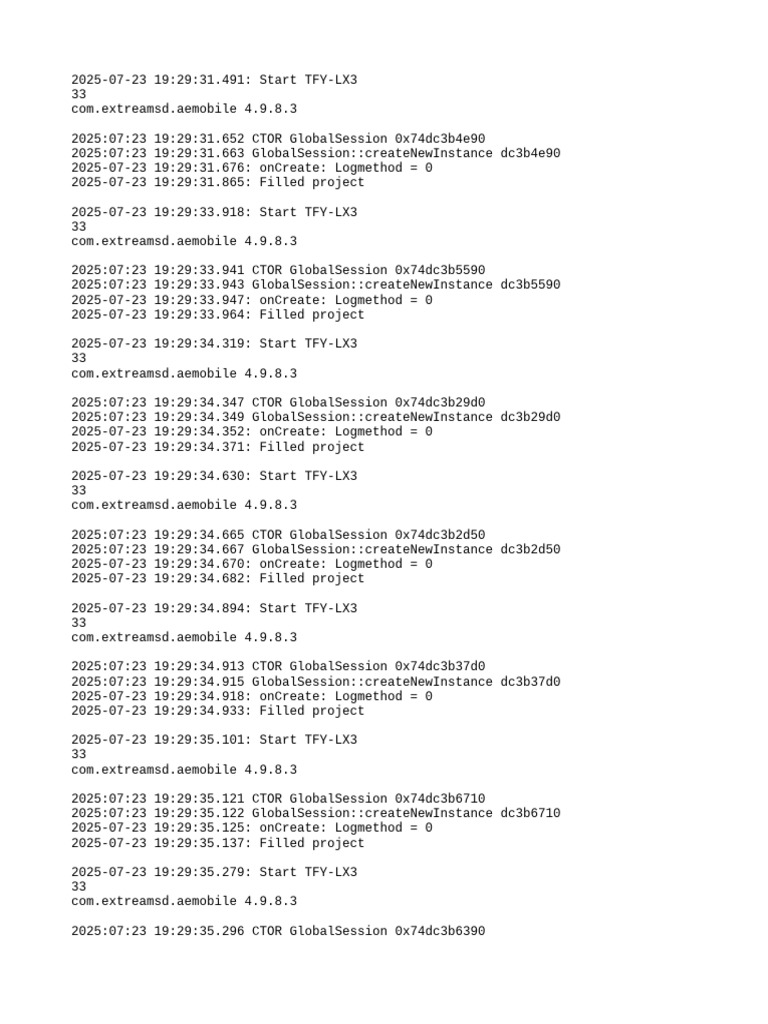 TFY-LX3 GlobalSession Log Data | PDF