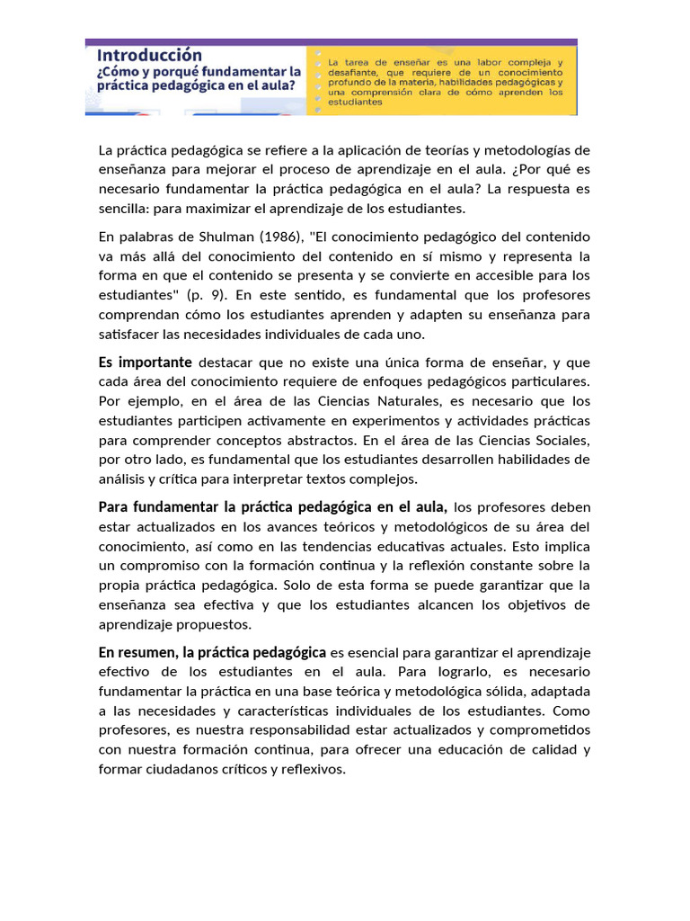 La Práctica Pedagógica Se Refiere A La Aplicación de Teorías y Metodologías de Enseñanza para ...