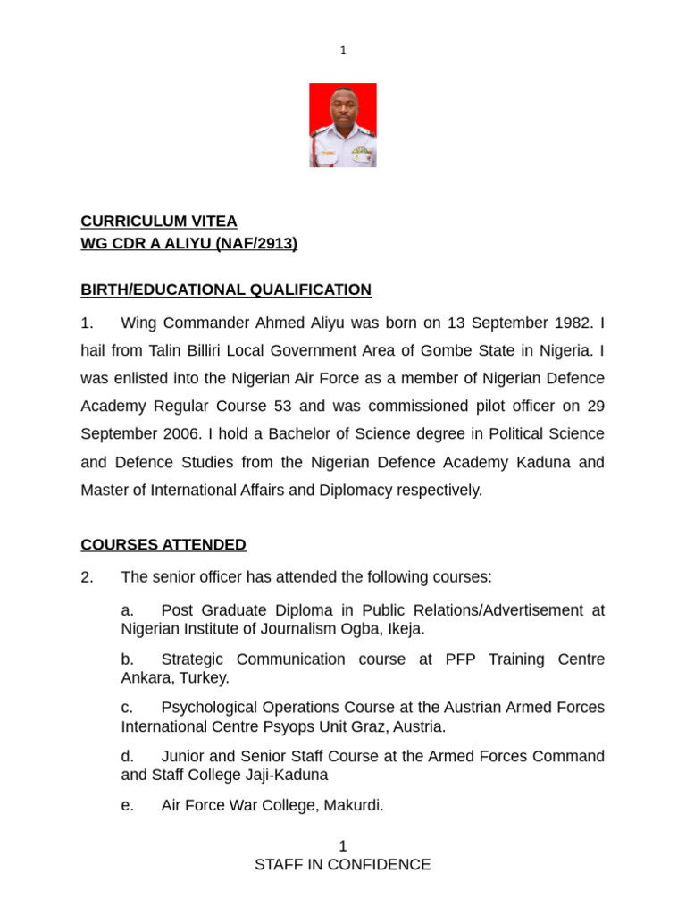 Wing Commander Ahmed Aliyu CV | PDF | Military Air Services | Military