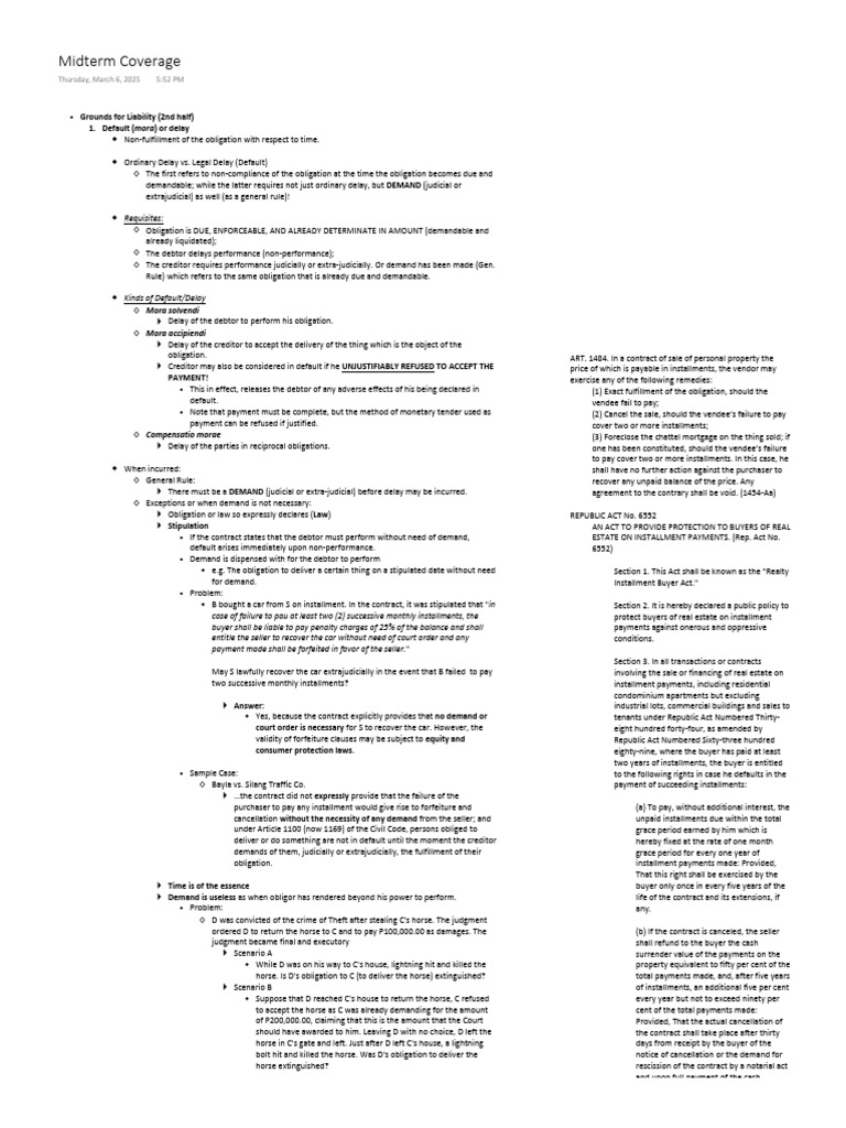 Understanding Default and Delay in Obligations | PDF ...