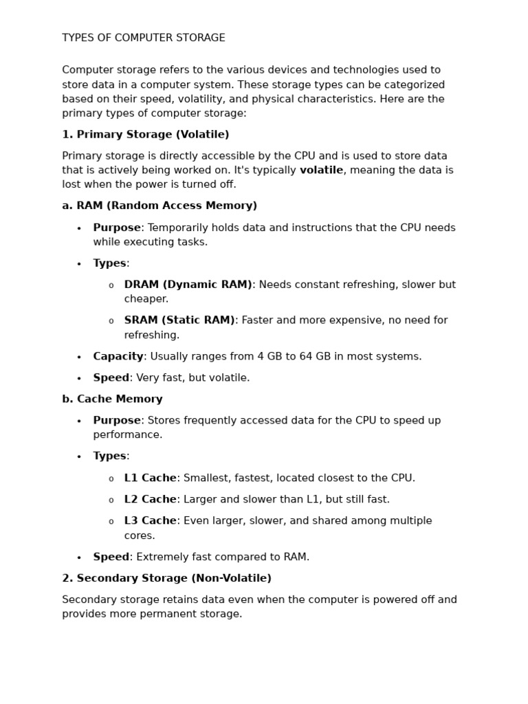 Types of Computer Storage | PDF | Computer Data Storage | Solid State Drive