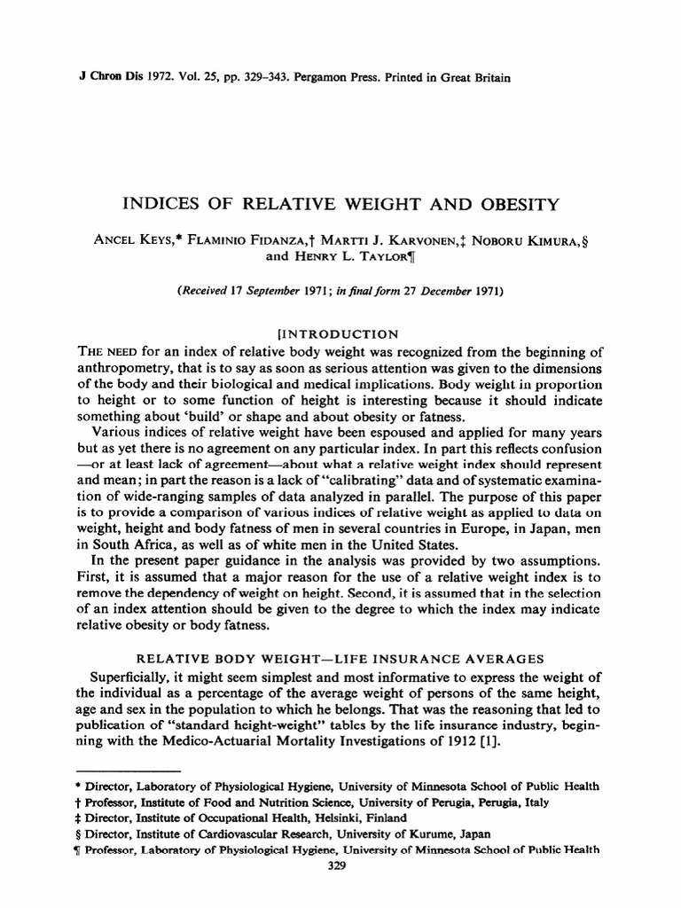 Ancel Keys on Weight and Obesity Indices | PDF | Body Mass Index
