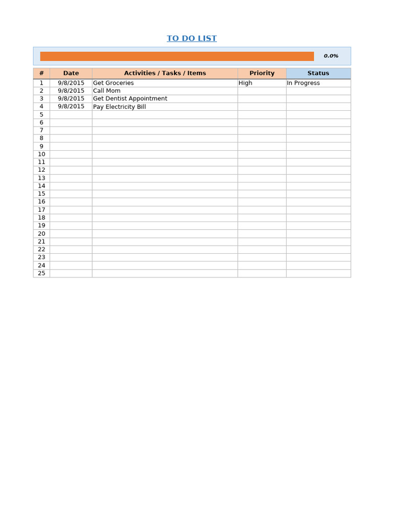 Excel To Do List Template Drop Down List | PDF