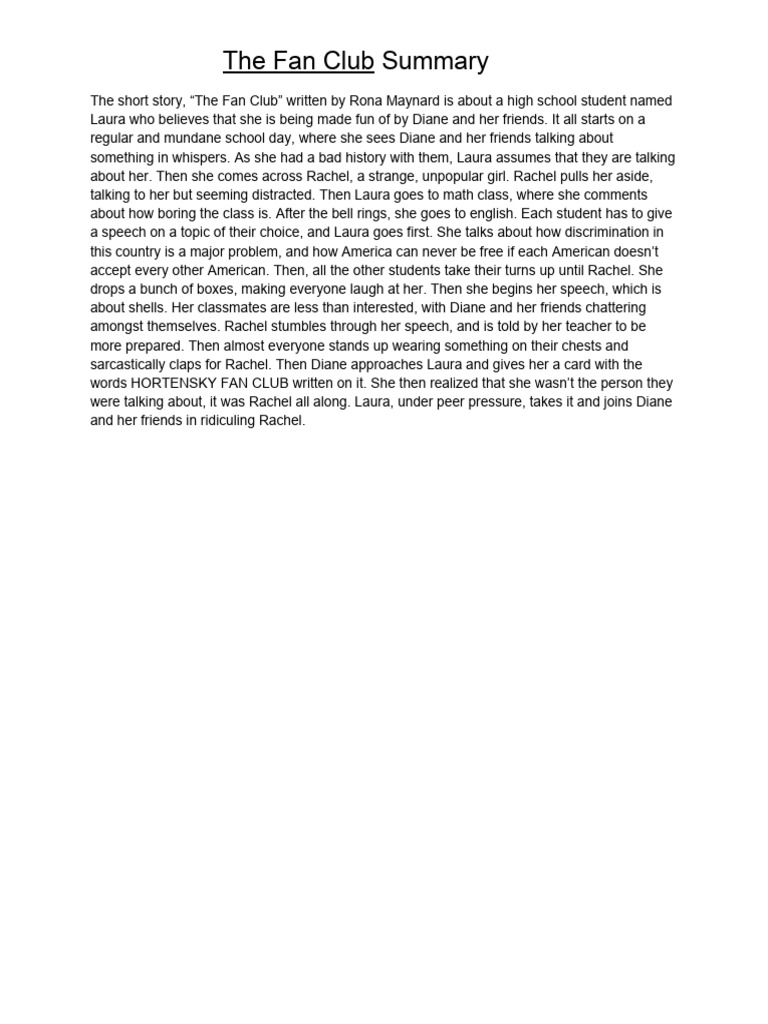 The Fan Club: A Story of Peer Pressure | PDF