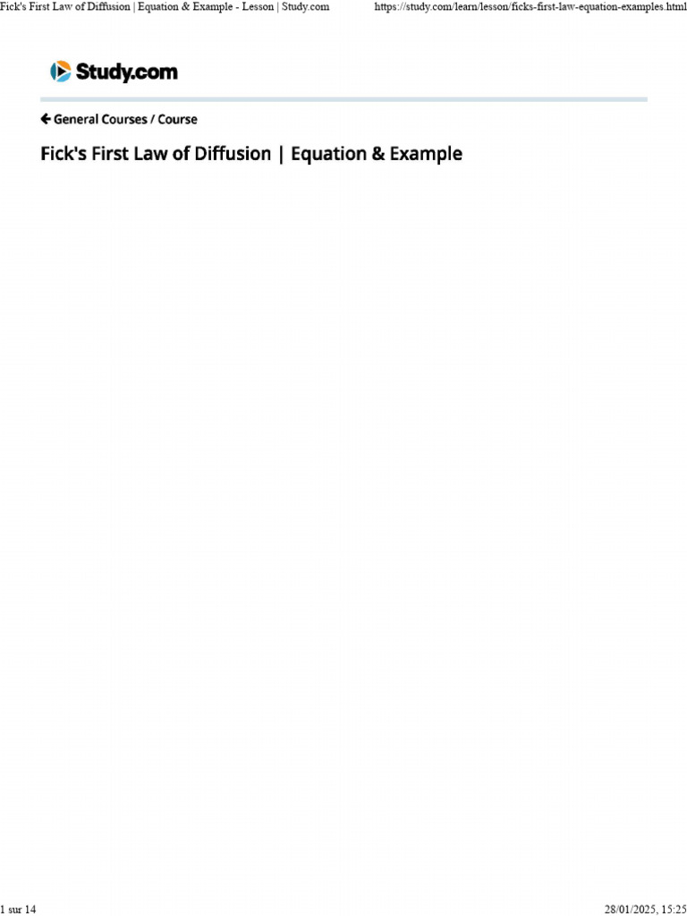 Fick's First Law of Diffusion - Equation & Example - Lesson - Study ...