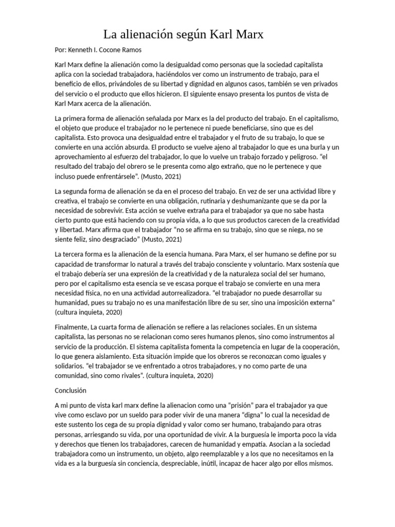 La Alienación Según Karl Marx | PDF | La teoría de la alienación de ...