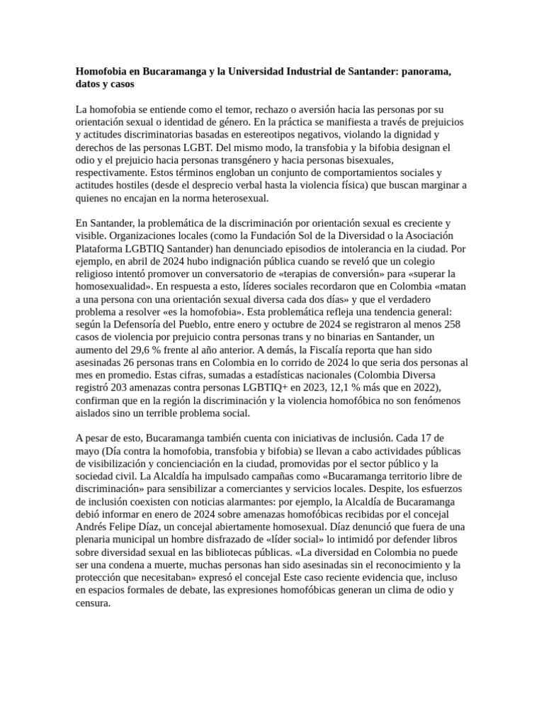 Homofobia en Bucaramanga y La UIS | PDF | Homofobia | Transgénero