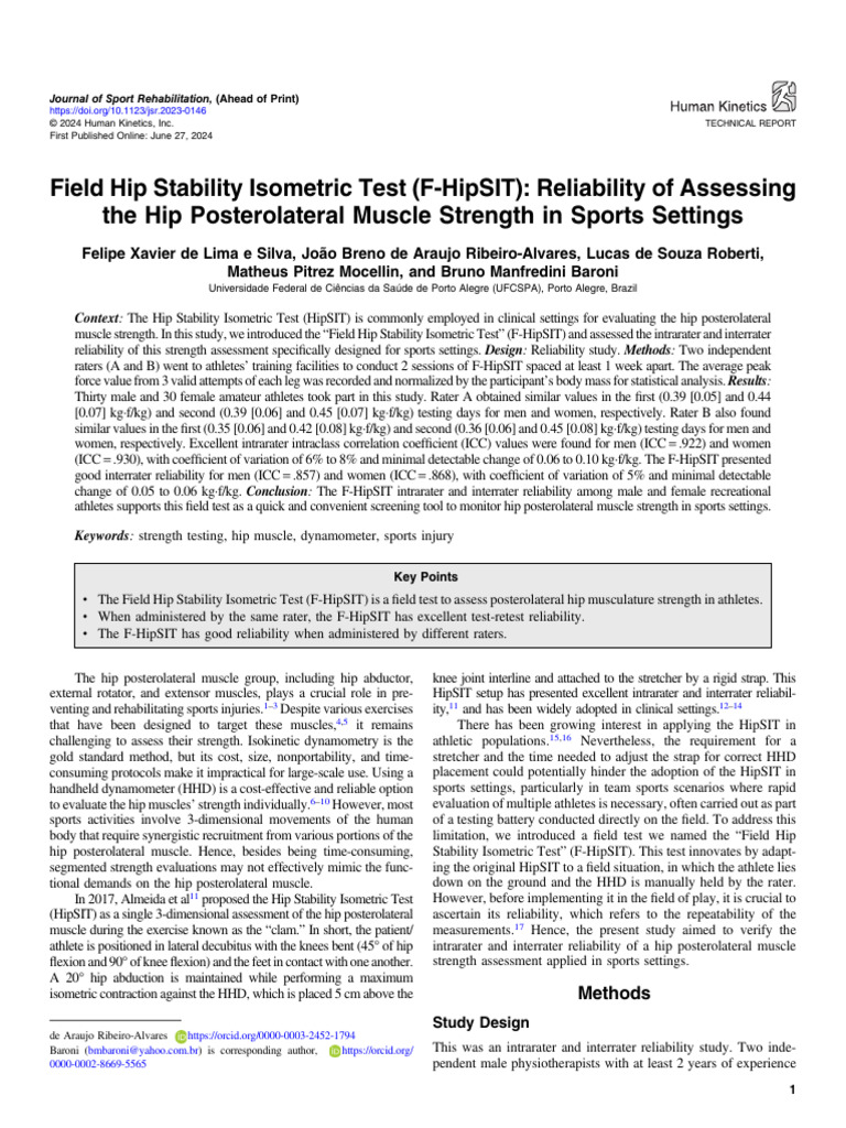 Lima e Silva Et Al. Field Hip Stability Isometric Test (F-HipSIT) | PDF ...