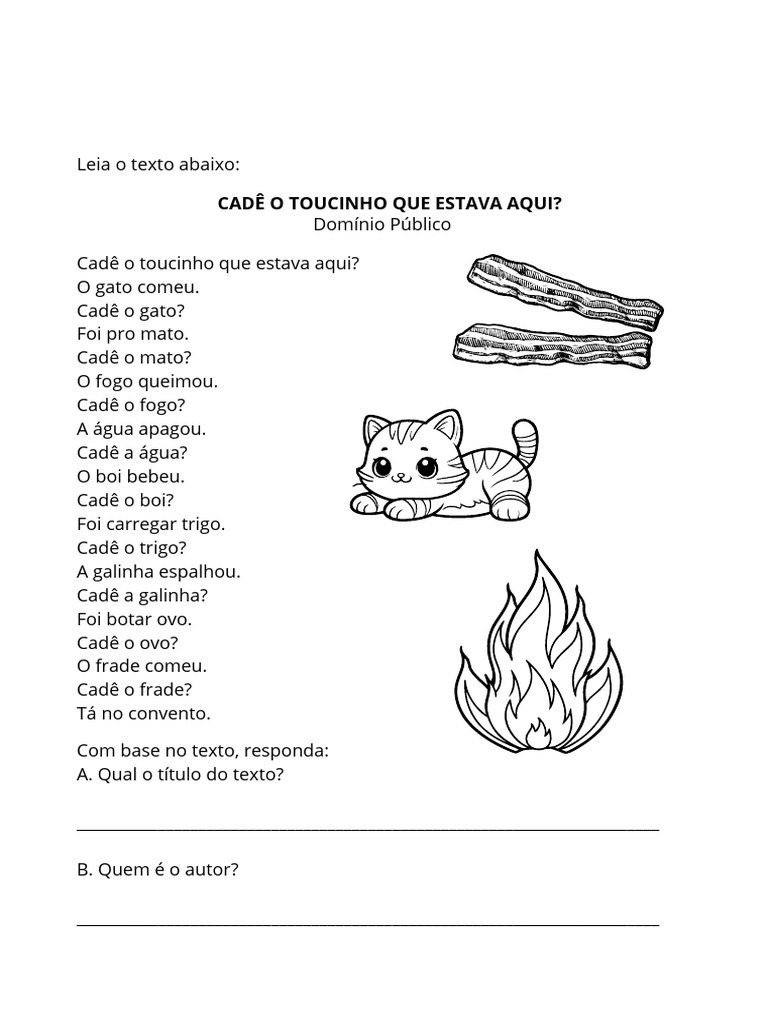 Interpretação da Parlenda "Cadê o Toucinho?" | PDF