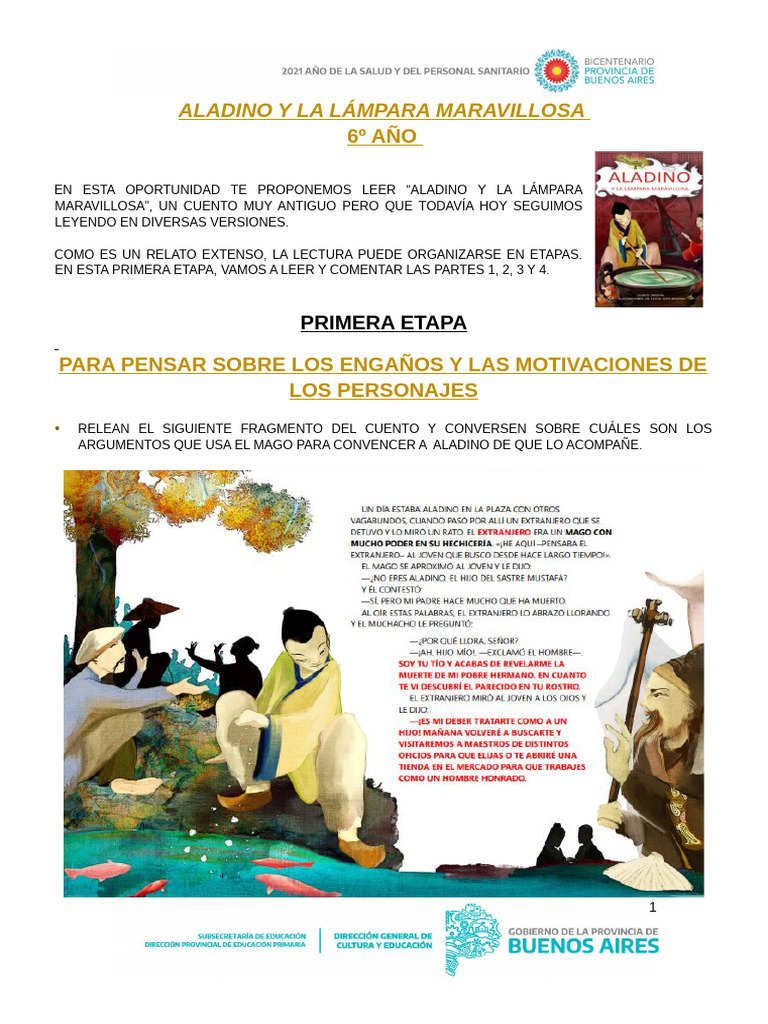Actividades Aladino y La Lampara Maravillosa | PDF | Mil y una noches