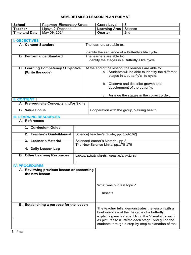 Butterfly Life Cycle Lesson Plan | PDF | Flowers | Teachers