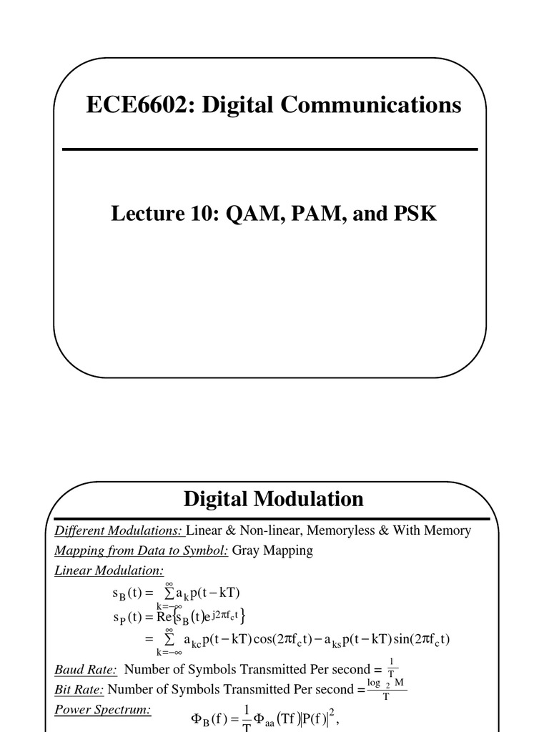 Lecture 10 - Qam Pam PSK | PDF | Modulation | Electronics