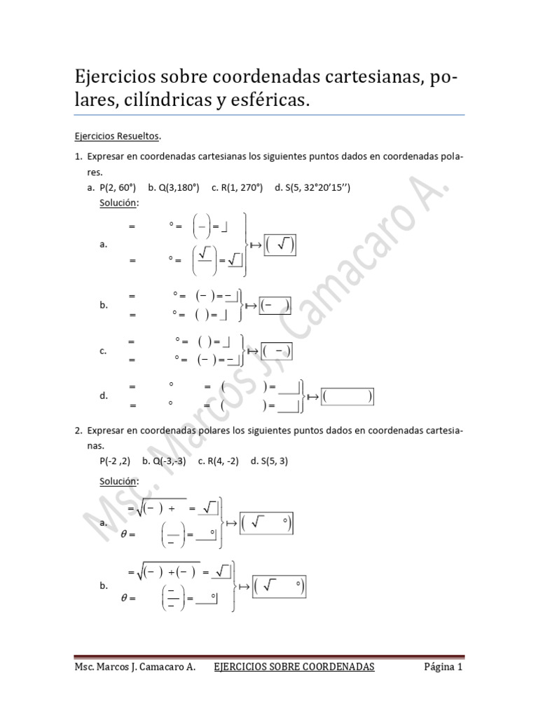 Ejerccicios Resueltos Sobre Conversión de Coordenadas | PDF | Matemática Elemental | Geometría ...