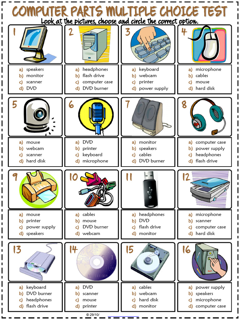 Computer Parts Vocabulary Esl Multiple Choice Test For Kids | PDF | Usb ...