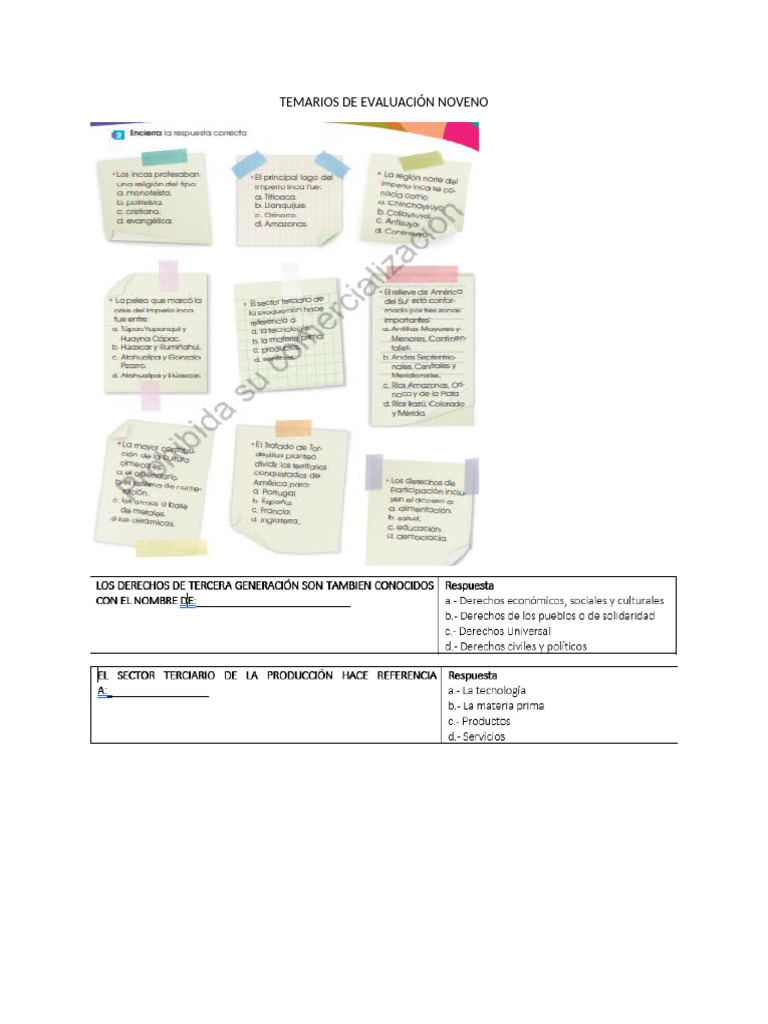 Temarios de Evaluación Noveno | PDF