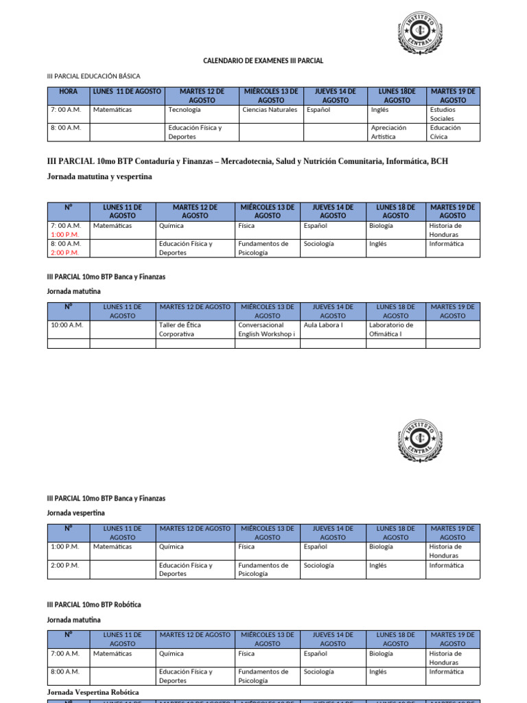 Calendario Exámenes III Parcial 2023 | PDF | Informática