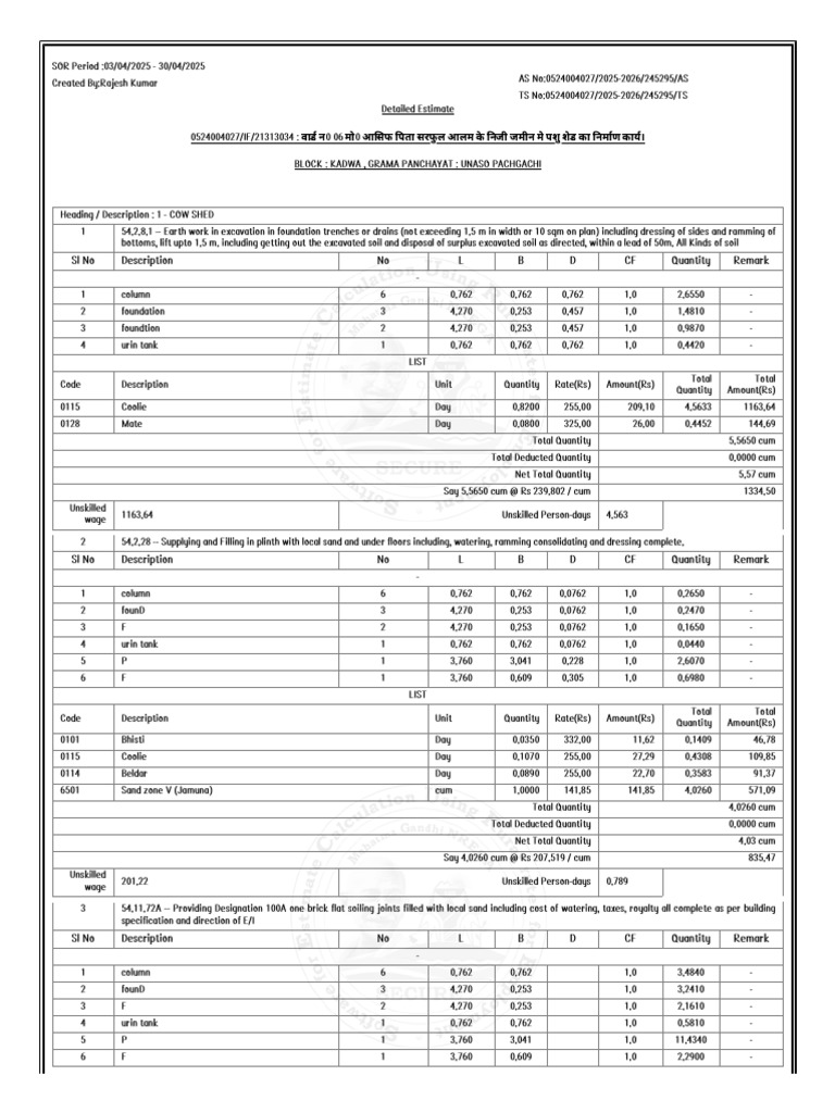 Bhisti Labor for Cow Shed Construction | PDF | Concrete | Construction ...