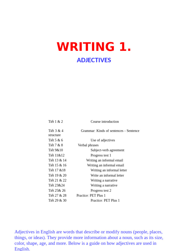 Writing 1. Adjectives | PDF | Adjective | Noun